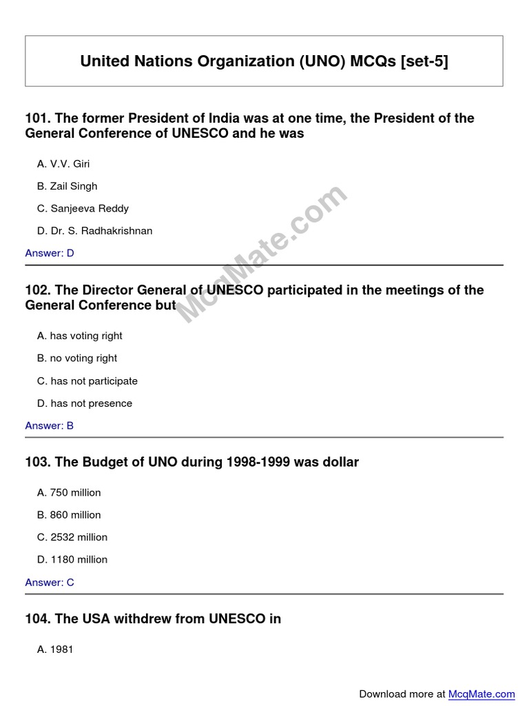 United-nations-Organization-uno Solved MCQs (Set-5) | PDF | United ...