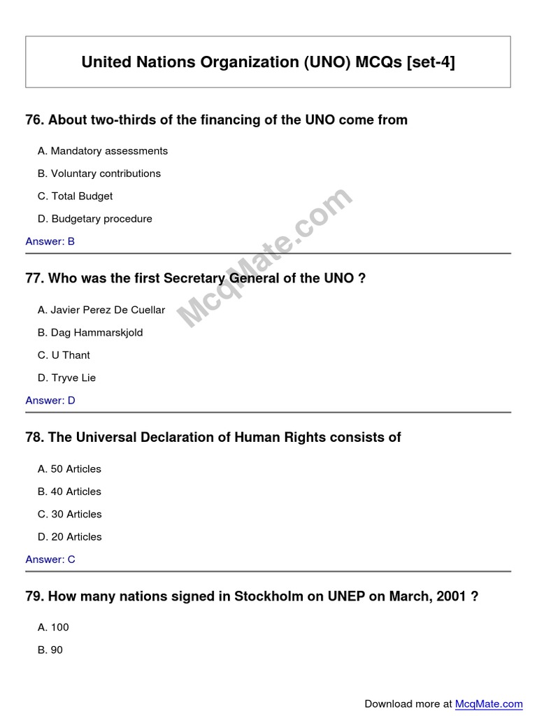 United-nations-Organization-uno Solved MCQs (Set-4) | PDF | United ...