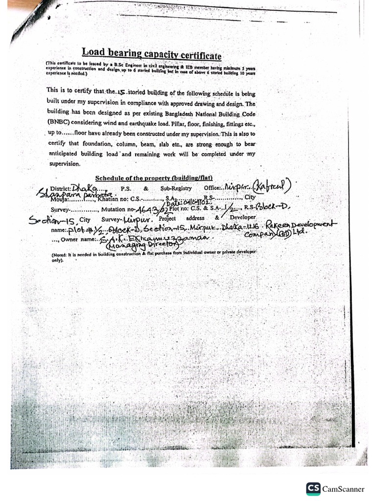 Load Bearing Certificate | PDF