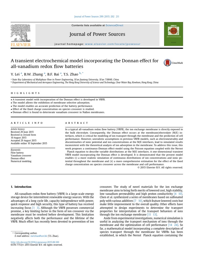 Journal of Power Sources: Y. Lei, B.W. Zhang, B.F. Bai, T.S. Zhao | PDF ...