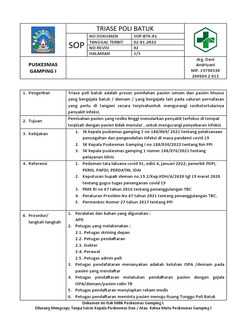 01.SOP Triase Dan Alur Cepat Poli Batuk | PDF