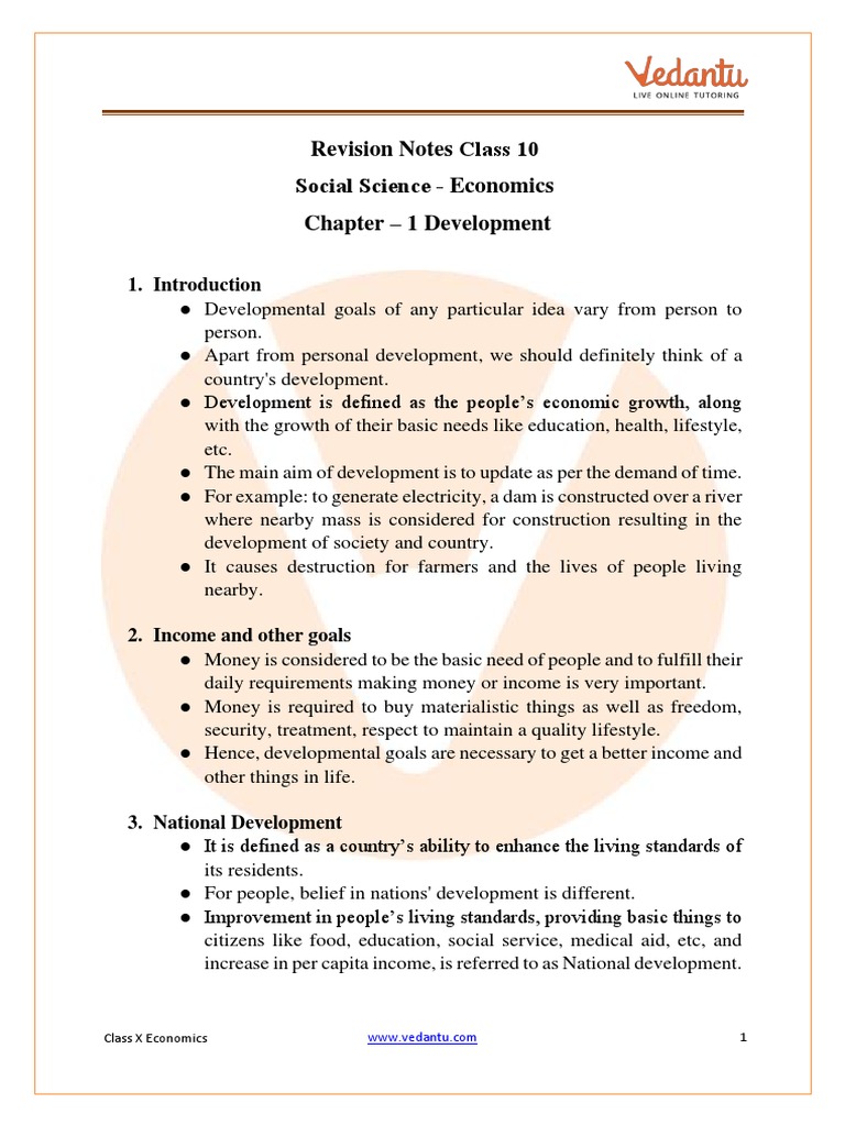 CBSE Class 10 Economics Chapter 1 Notes - Development | PDF | Body Mass ...