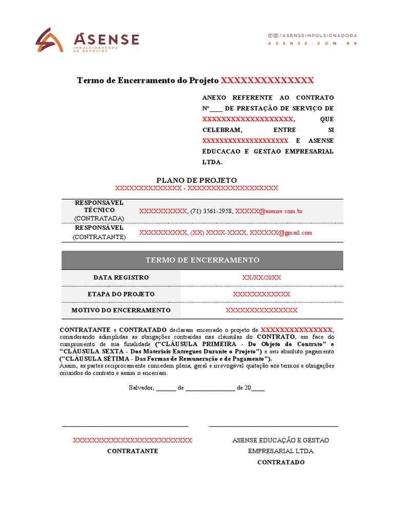 (PROJETOS) Termo de Encerramento de Projeto | PDF