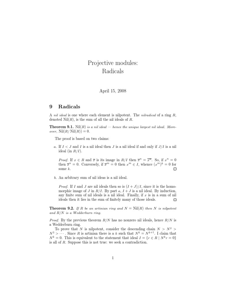 Radicals and Artinian Rings | PDF | Ring (Mathematics) | Module ...