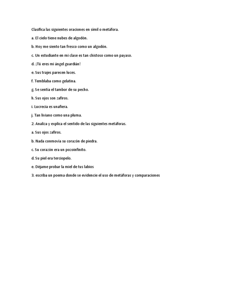 Ejercicio en Clase Simil y Metafora | PDF
