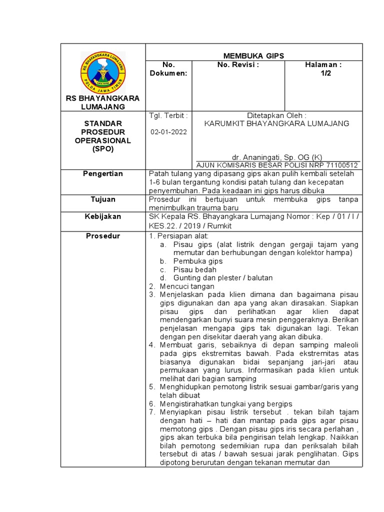 Prosedur Pembukaan Gips RS Bhayangkara | PDF