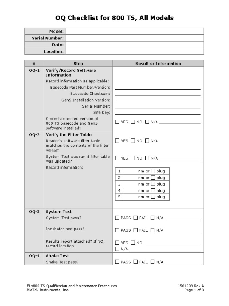 11 1561009 Rev A - OQ Checklist (3) (1) | PDF | Computing | Computer ...