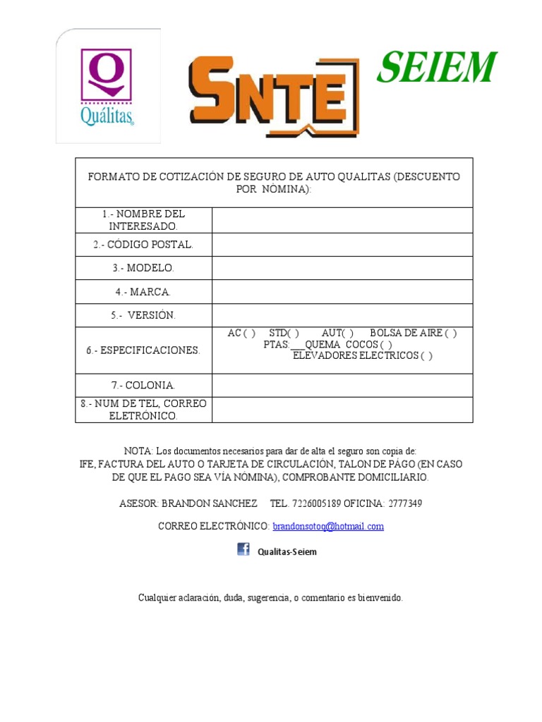 FORMATO DE COTIZACI+ôN DE SEGUROS DE AUTOS QUALITAS | PDF