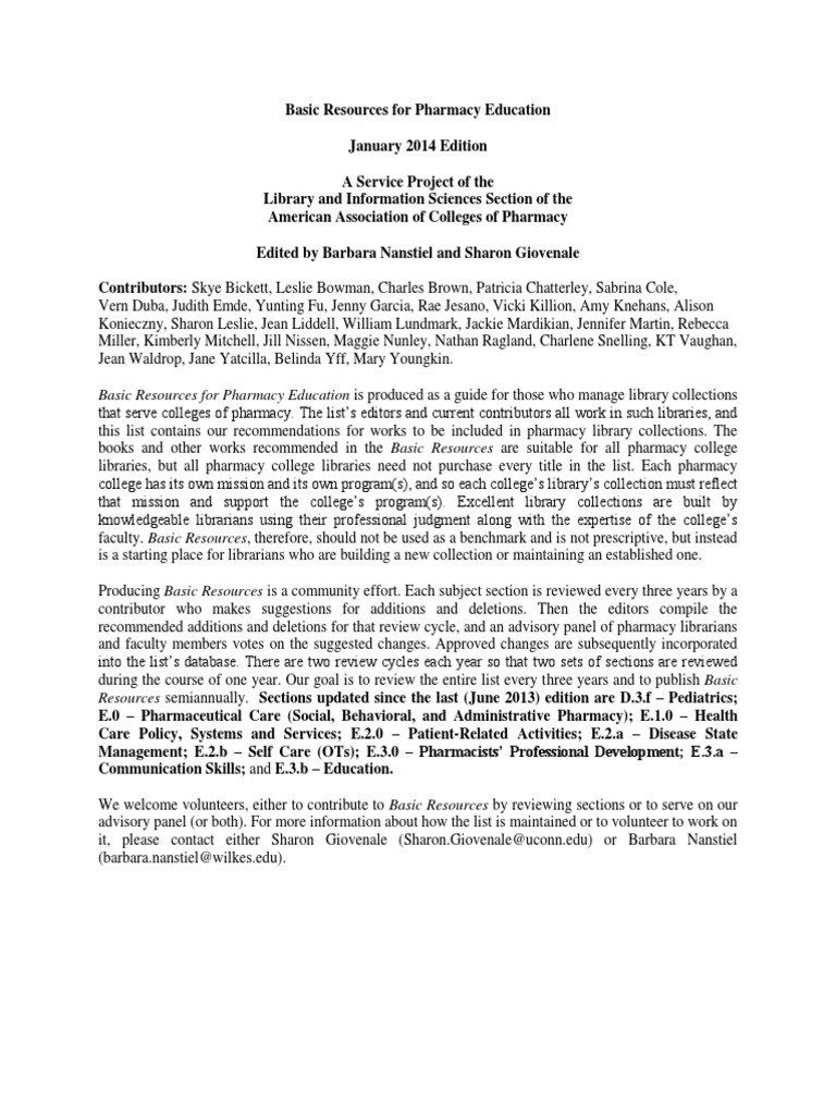 2014 Jan Basic Resources For Pharmacy Education | PDF | Pharmacy ...