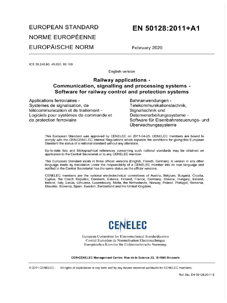 EN 50128-2011+A1-2020 by CENELEC | PDF