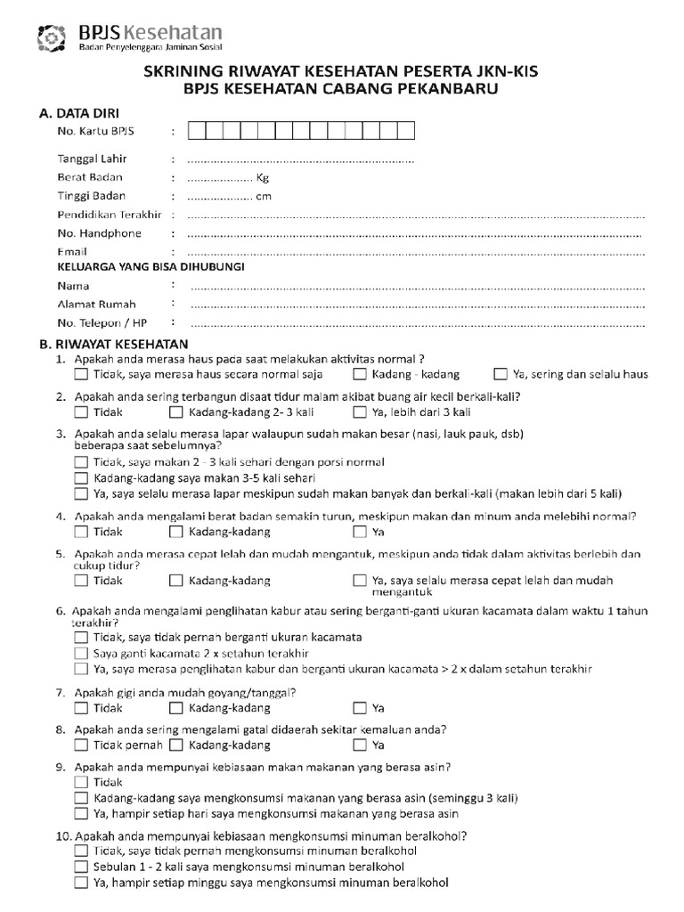 Form Skrining Riwayat Kesehatan Peserta JKN-KIS | PDF