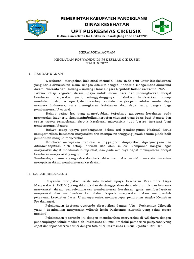 Kerangka Acuan Posyandu | PDF