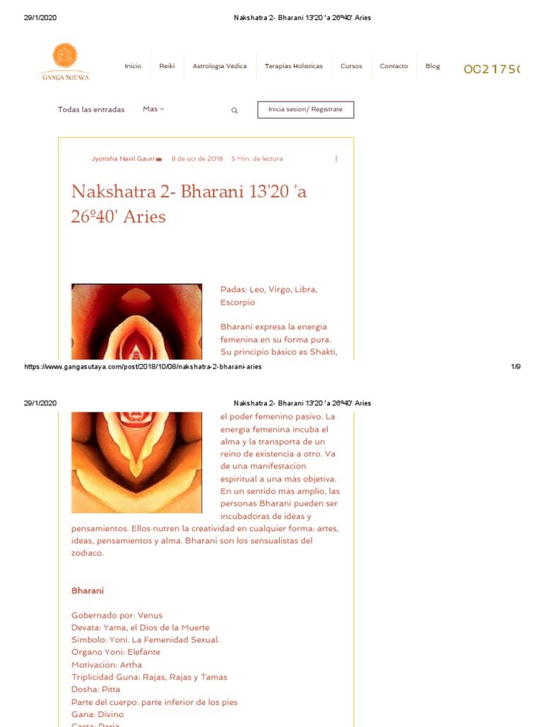 Nakshatra 2 - Bharani 13'20 'A 26º40' Aries | Descargar gratis PDF | Ira | Amor