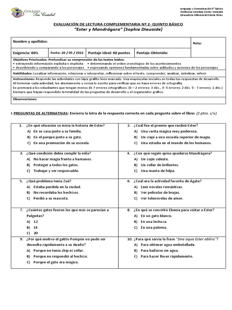 5º Prueba ESTER Y MANDRAGORA AIMAR | PDF