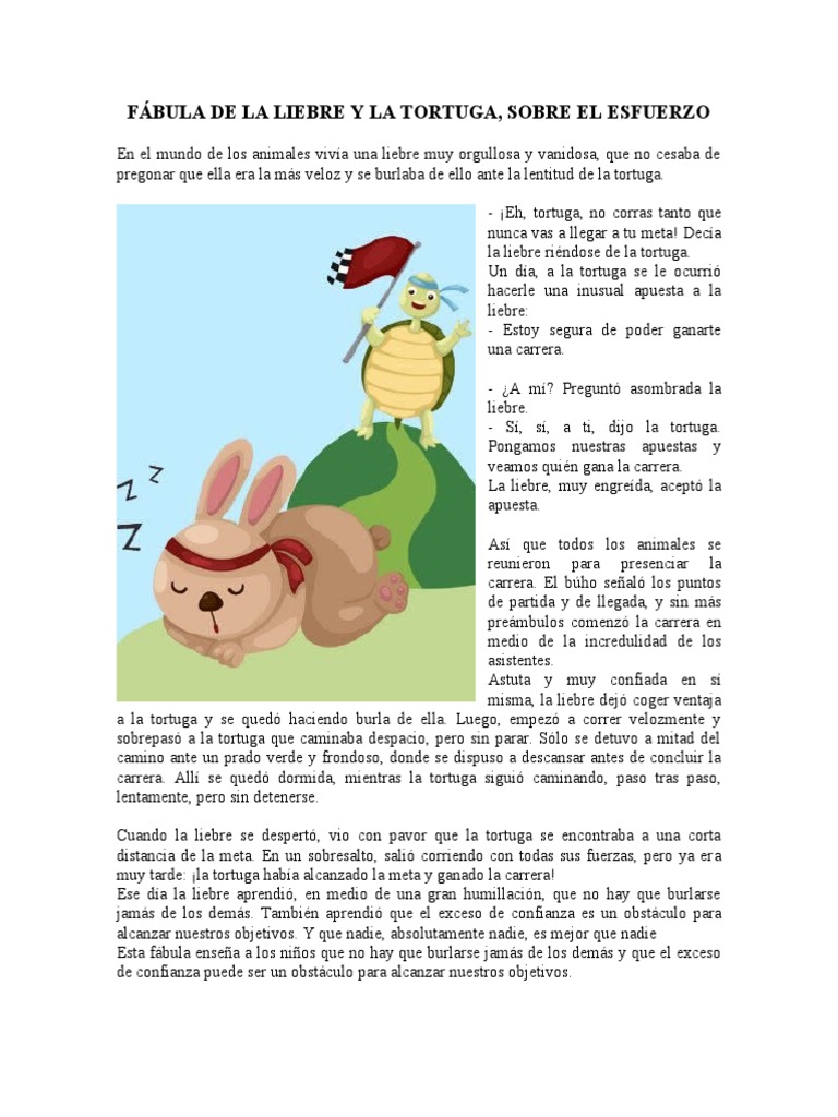 Fábula: La Liebre y la Tortuga | PDF