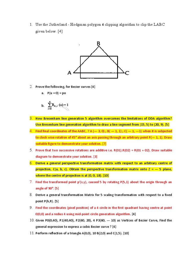 Use The Sutherland - Hodgman Polygon Clipping Algorithm To Clip The LABC Given Below. | PDF ...