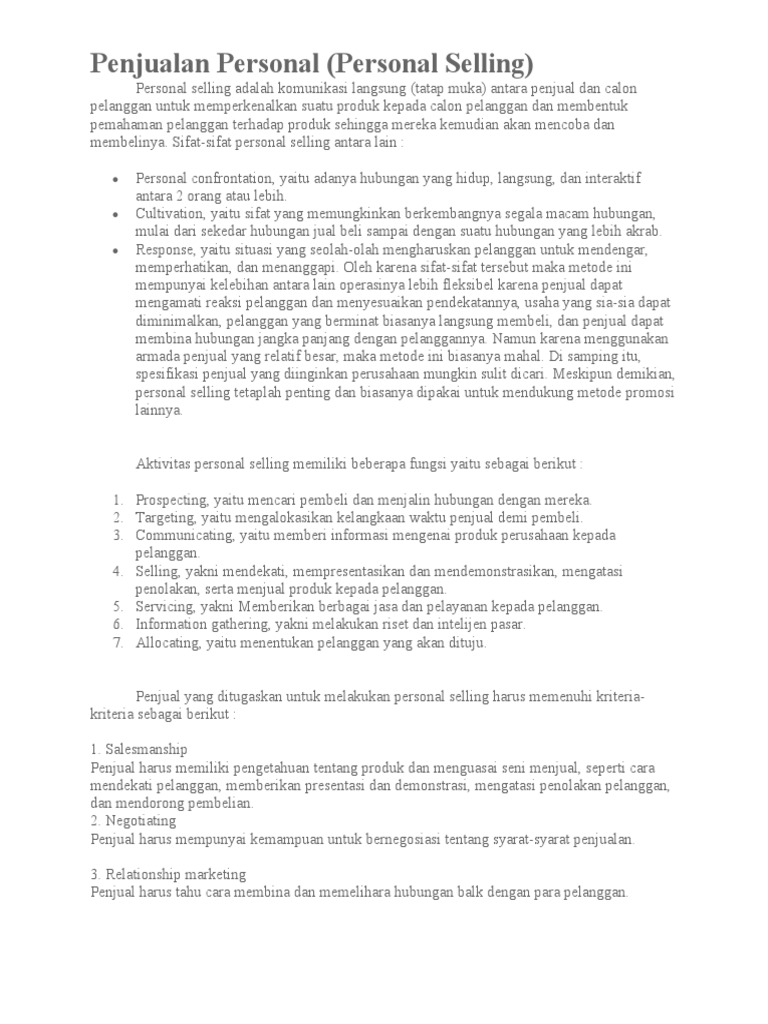 Penjualan Personal Dan Manajemen Penjualan | PDF