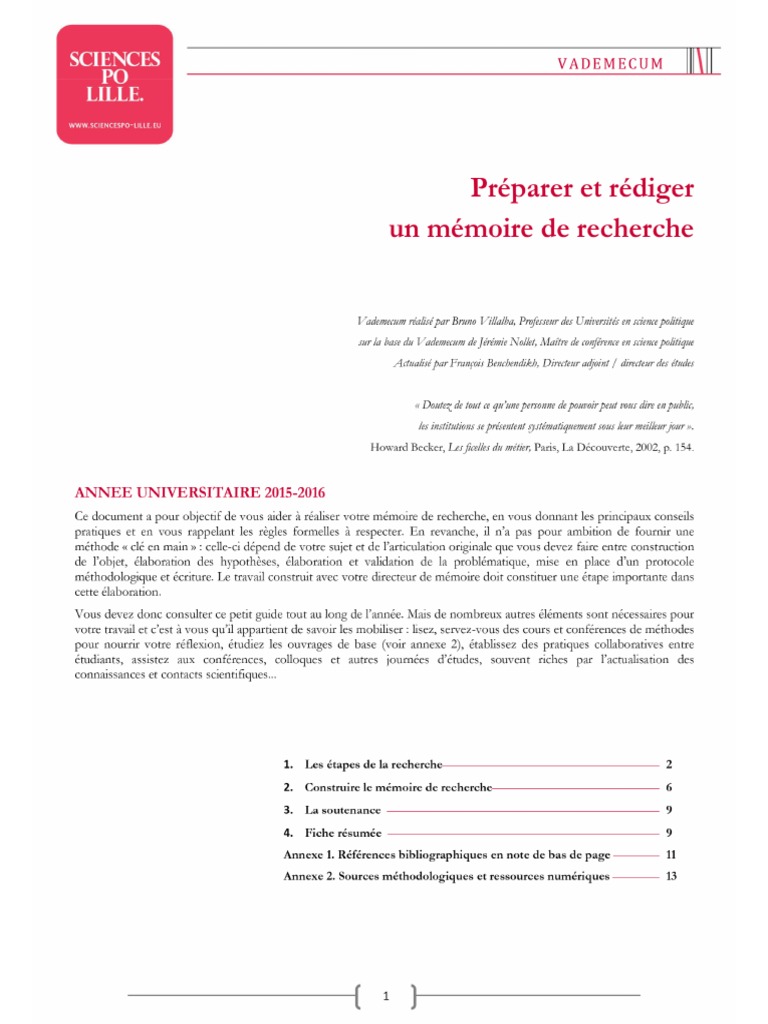 Guide Préparer Et Rédiger Un Mémoire de Recherche - Guide - Preparer ...
