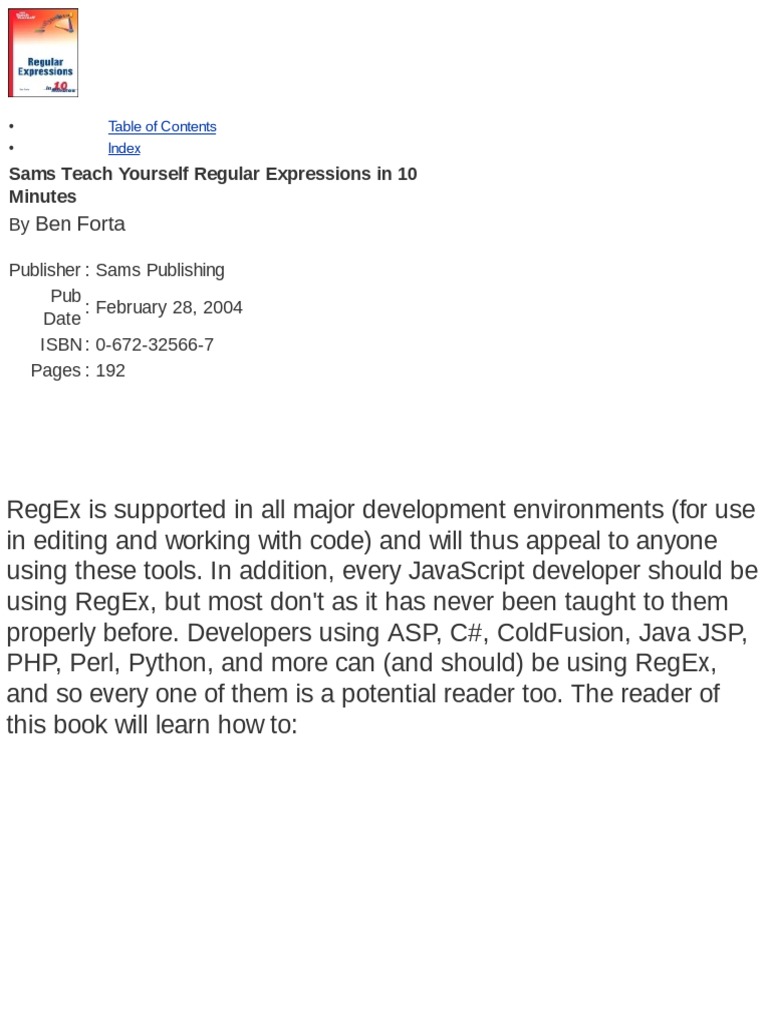 Sams Teach Yourself Regular Expressions in 10 Minutes | PDF | Regular ...