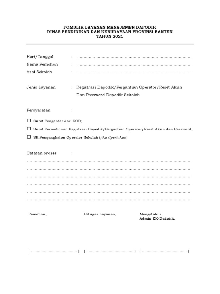 Fomulir Layanan Manajemen Dapodik | PDF