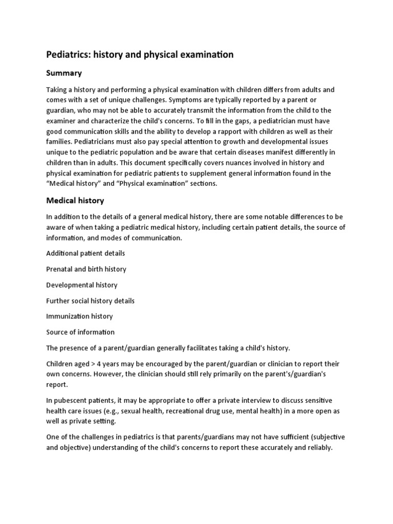 Pediatric History and Exam Guidelines | PDF | Adolescence | Informed ...