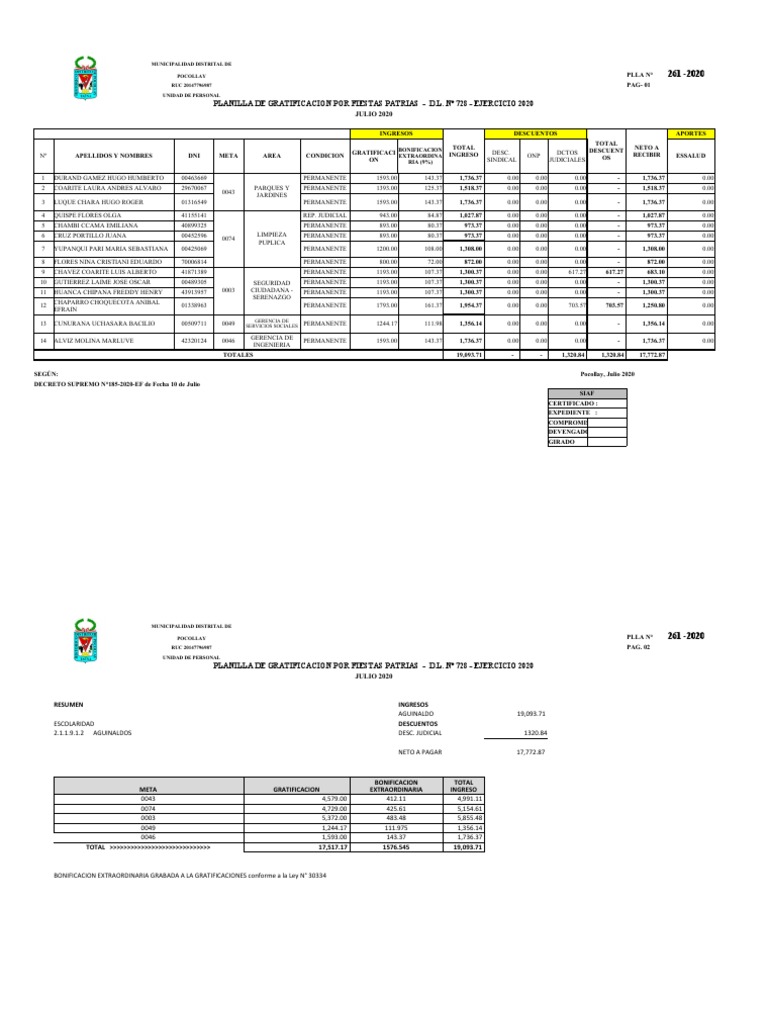 Planilla Aguinaldo Por Navidad 2020 | PDF | Pueblo latinoamericano ...