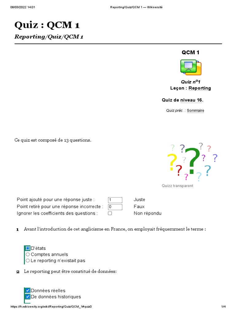 Quiz sur le Reporting Décisionnel | PDF | Entrepôt de données ...