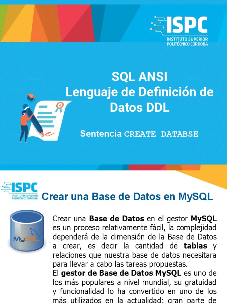 Lenguaje DDL - SQL ANSI - Crear Base de Datos | PDF | Mi sql | Bases de ...