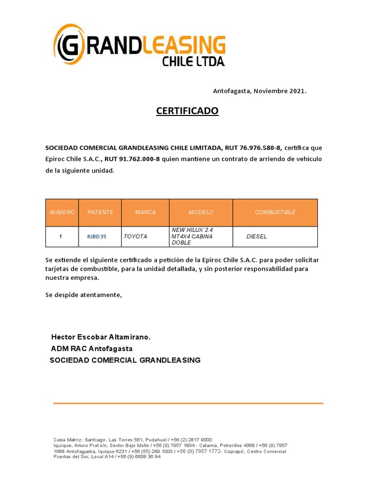 Certificado Combustible KXHD-81 | PDF