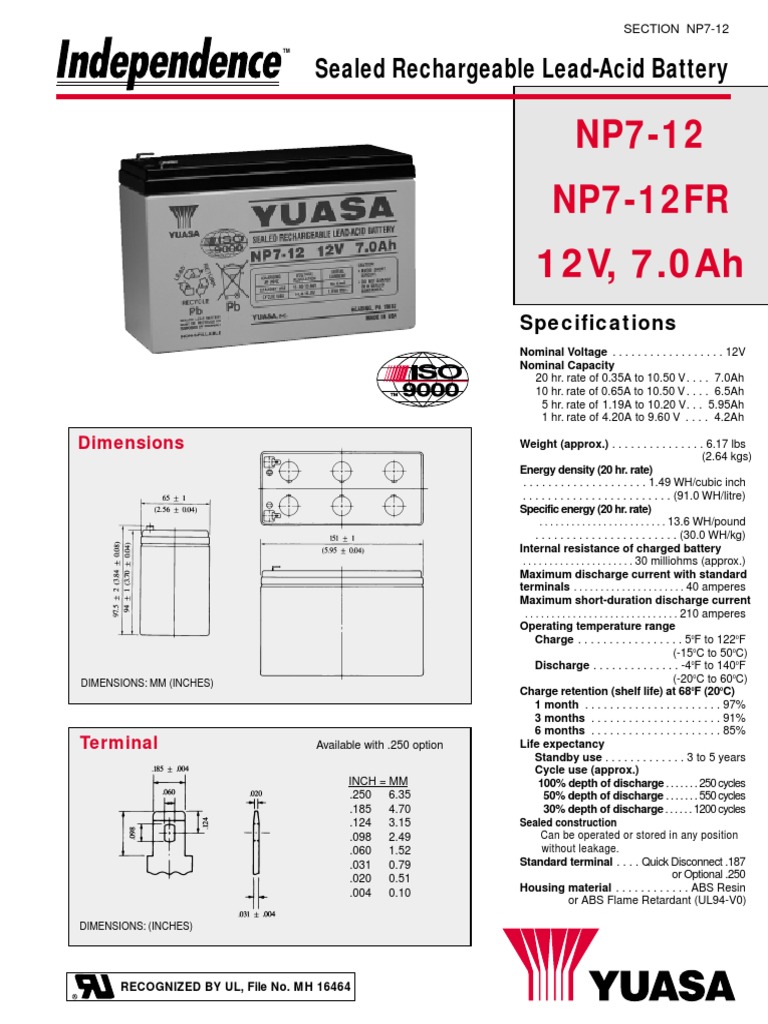NP7-12 12V 7Ah Battery Specifications | PDF | Rechargeable Battery ...