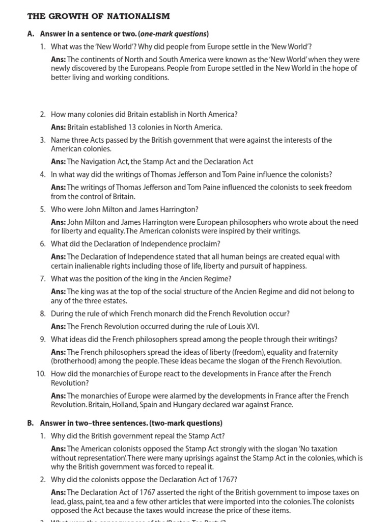 Growth of Nationalism - Question Bank | PDF | French Revolution ...