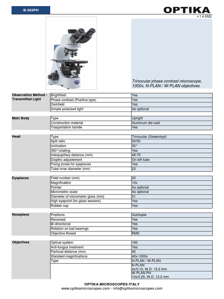 Trinocular Phase Contrast Microscope, 1000x, N-PLAN / W-PLAN Objectives ...