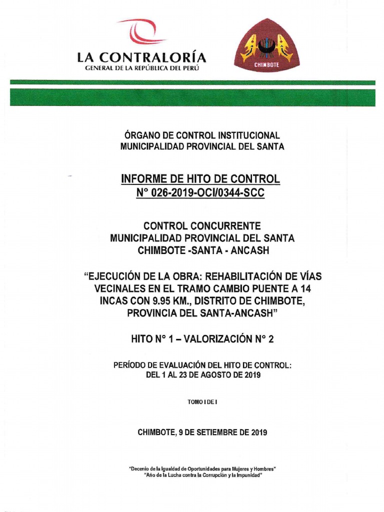Informe Hito de Control CHimbote Carretera | PDF