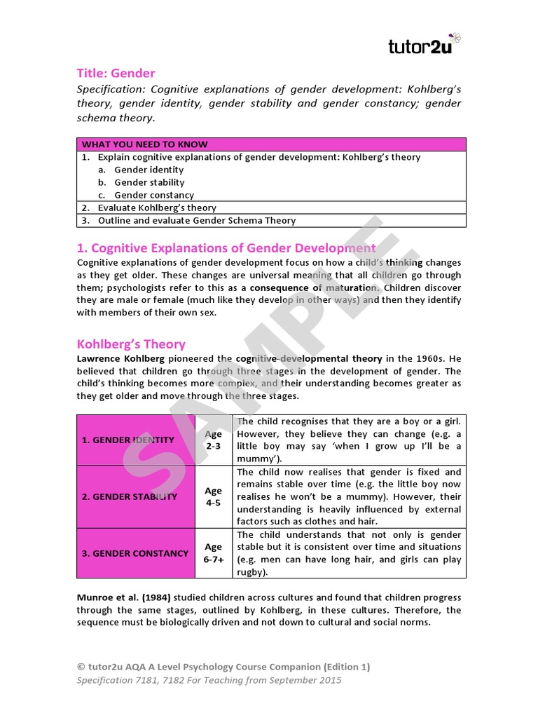 AQA A Level Psychology Option Companion Gender Sample | PDF | Gender ...