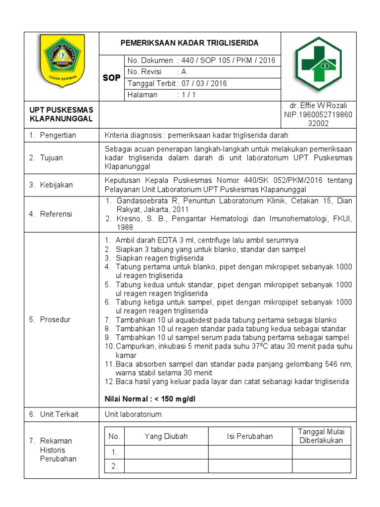 Prosedur Pemeriksaan Trigliserida Darah | PDF | Kesehatan Holistik