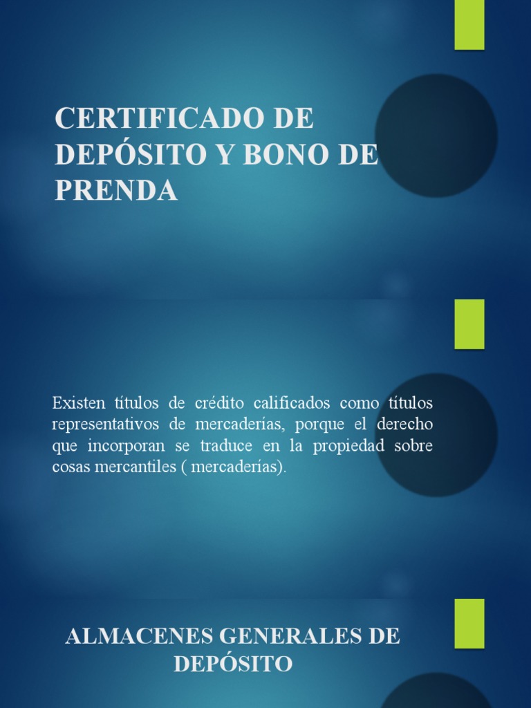 Certificado De Depósito Y Bono De Prenda Pdf