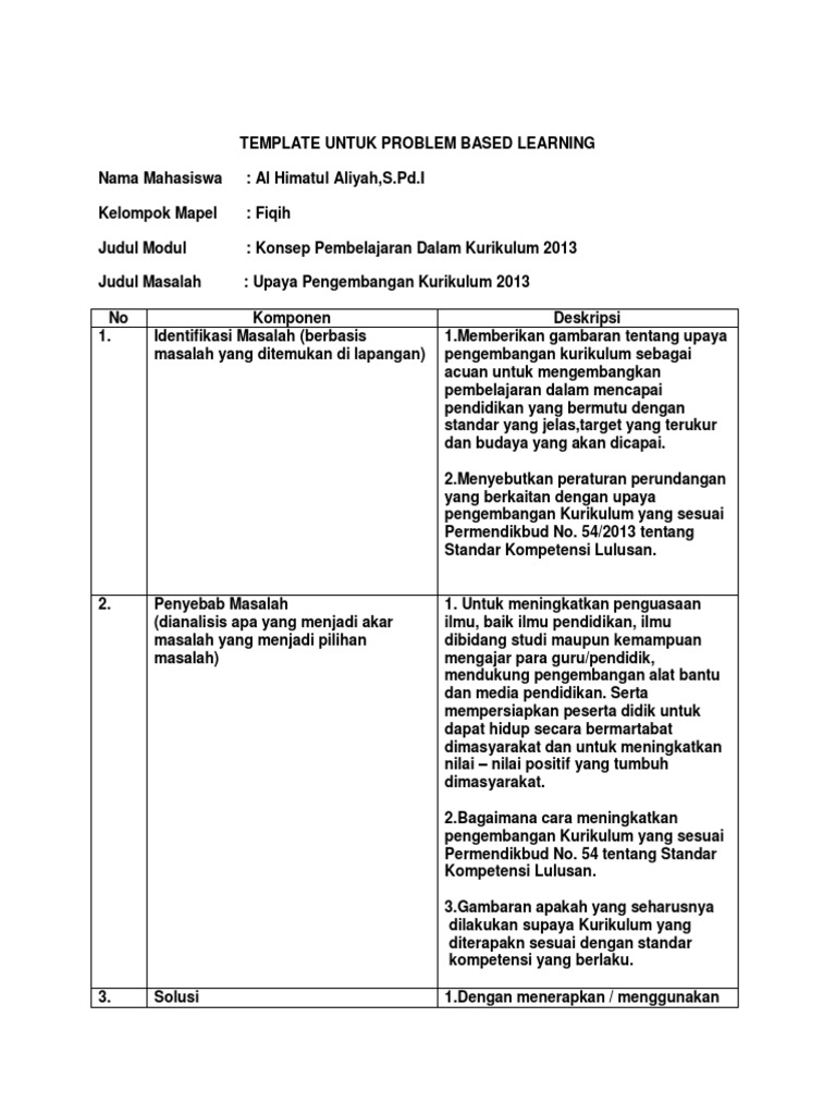 Template Problem Based Learning (PBL) | PDF