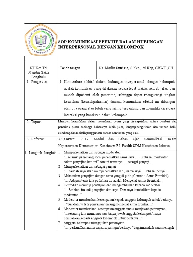 SOP KOMUNIKASI EFEKTIF Dalam Hubungan Interpesonal Dalam Kelompok | PDF