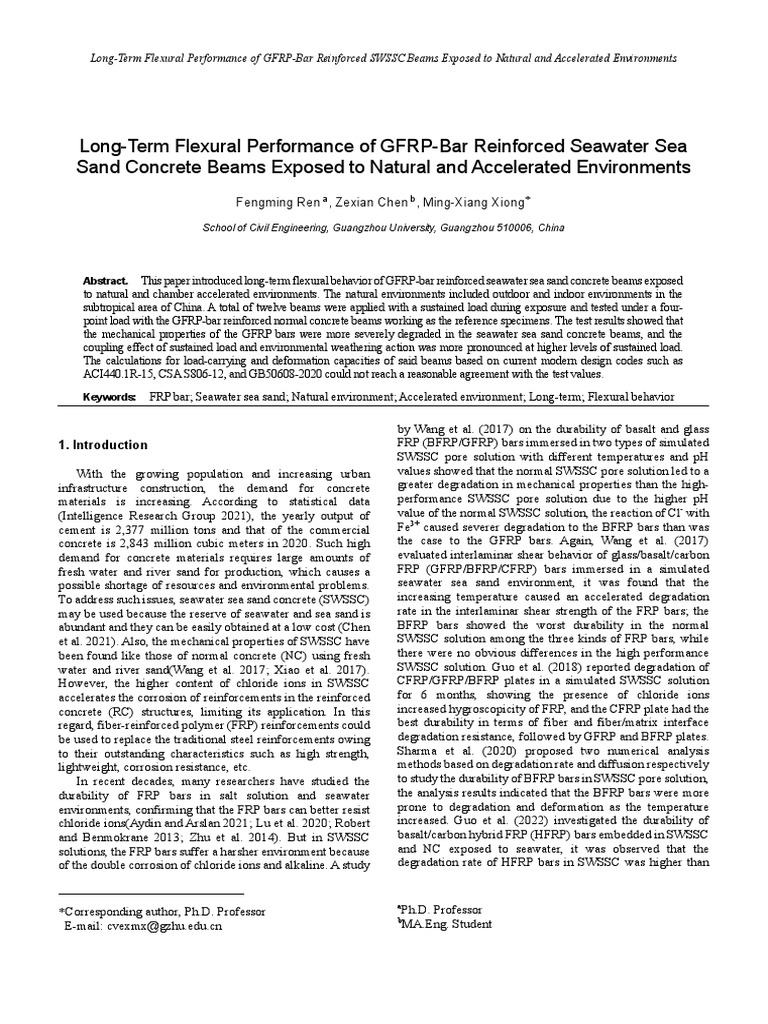 Long-Term Flexural Performance of GFRP-Bar Reinforced Seawater Sea Sand ...