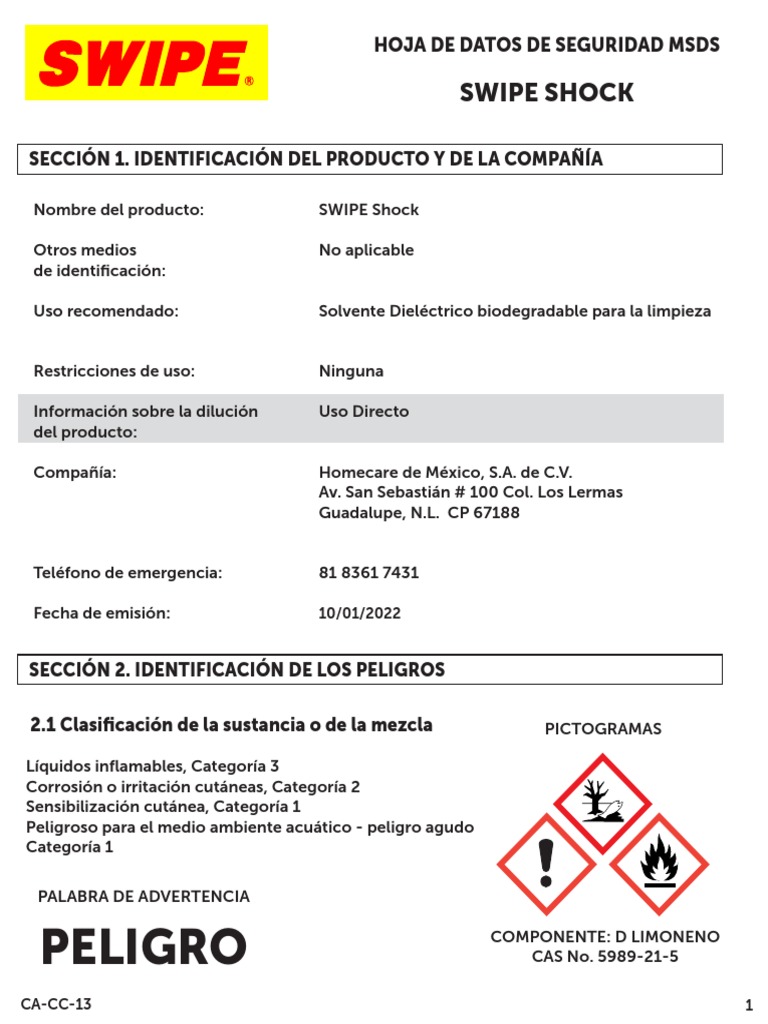 Shock Msds 2022 | PDF | Compuesto orgánico volátil | Naturaleza