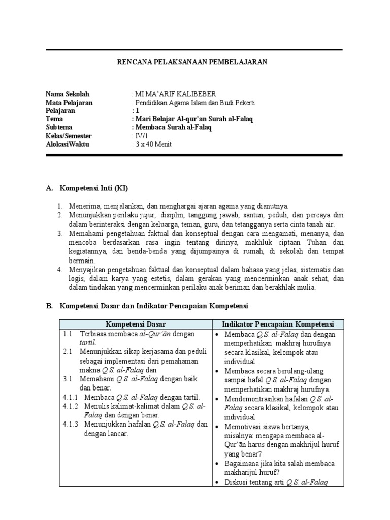 RPP PAI Dan BUDI PEKERTI | PDF