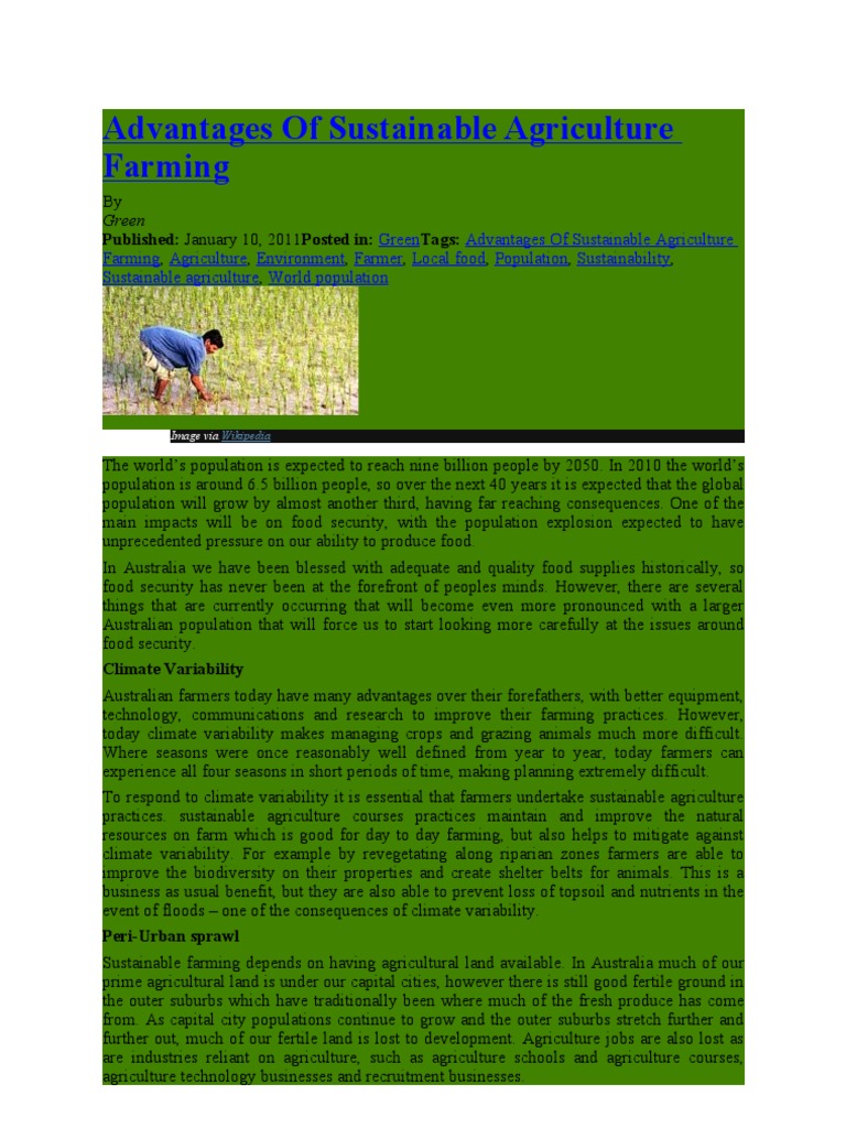 Advantages of Sustainable Agriculture Farming | PDF | Sustainable ...