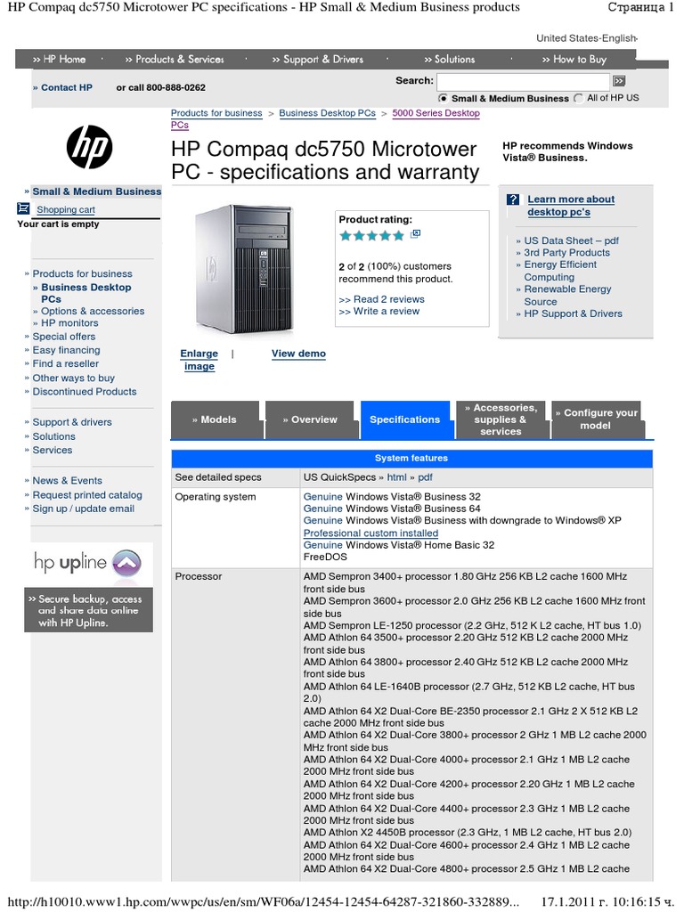 HP Compaq dc5750 Microtower PC Specifications | PDF | Advanced Micro ...