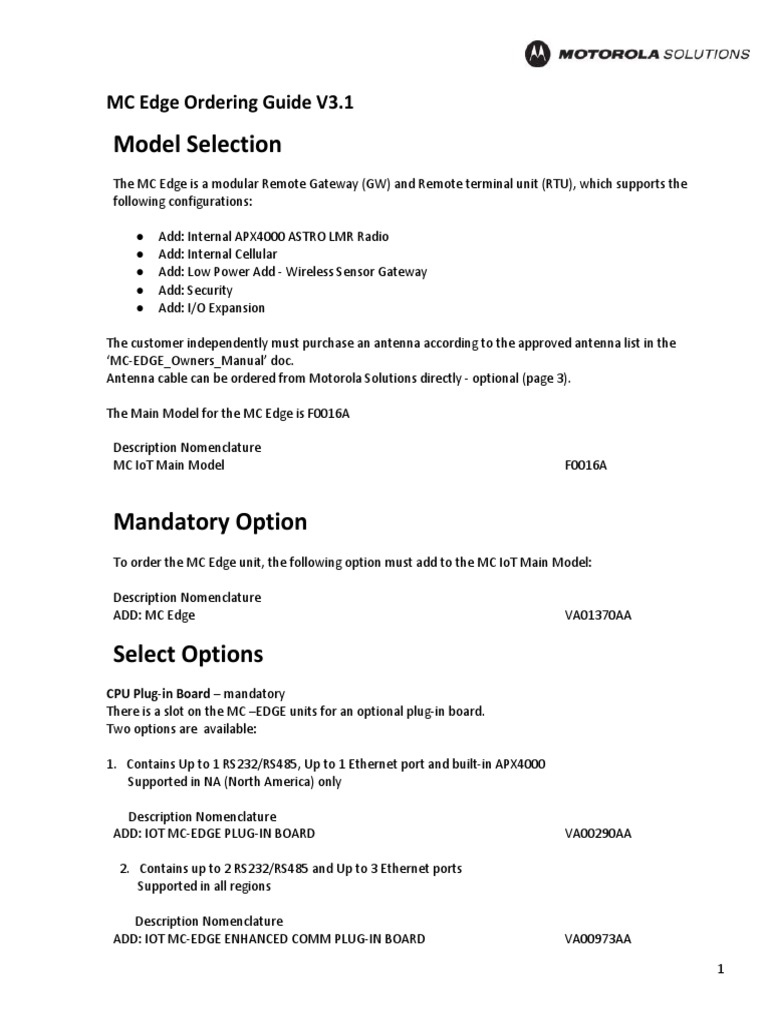 MC-EDGE Ordering Guide | PDF | Ultra High Frequency | Very High Frequency