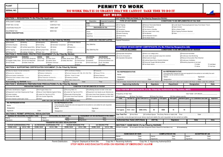 PTW - Hot Work | PDF | Personal Protective Equipment | Safety