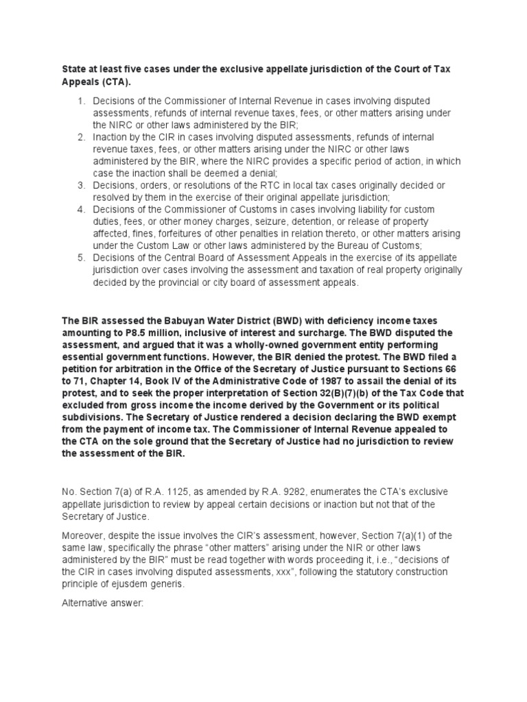 CTA Jurisdiction | PDF | Taxes | Jurisdiction