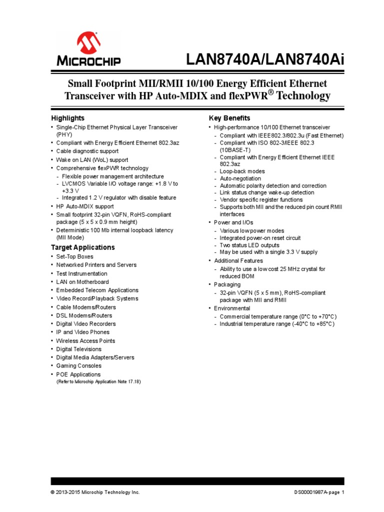 LAN8740A | PDF | Electronics | Physical Layer Protocols