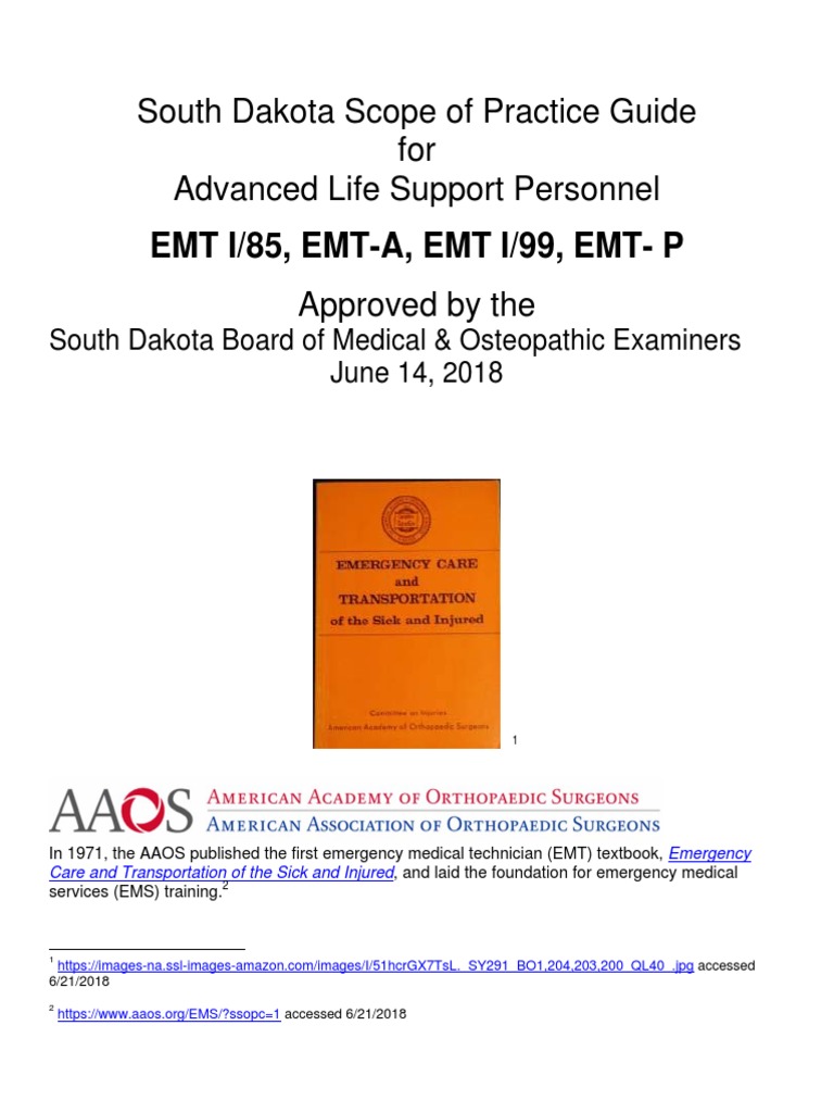South Dakota Scope of Practice Guide For Advanced Life Support ...