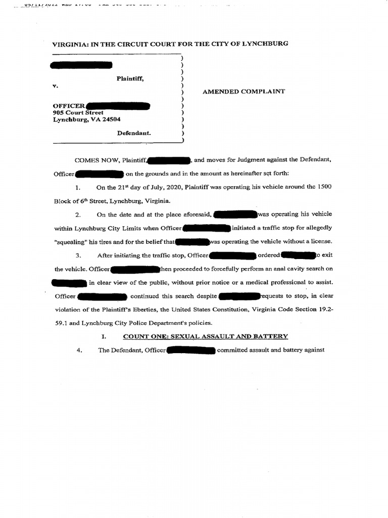 Lynchburg Police Dept. - Cavity Lawsuit, Amended | PDF