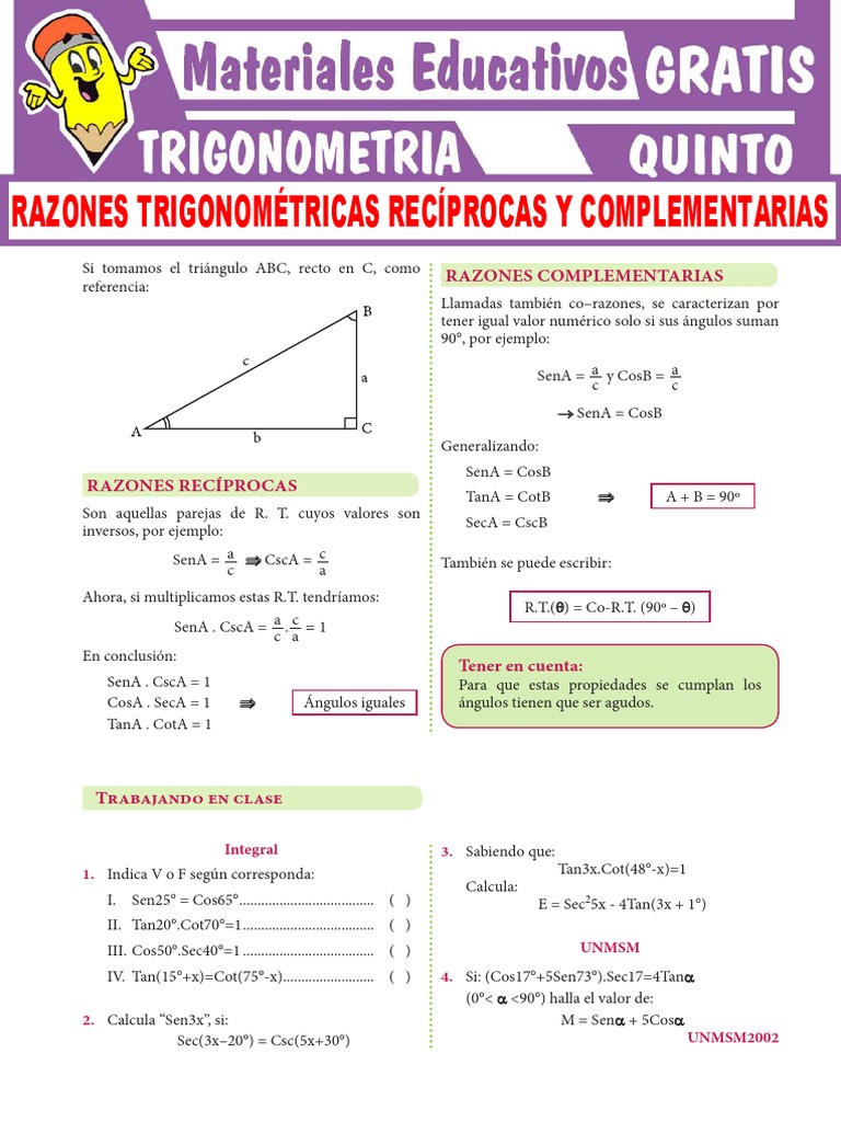 Razones Trigonométricas Secundaria | Descargar gratis PDF ...